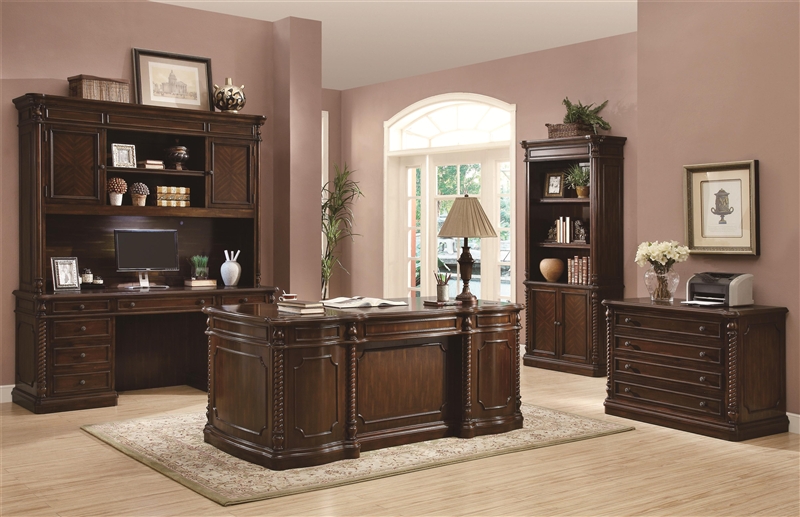 Webb 5 Piece Traditional Home Office Executive Set in Walnut Finish by ...